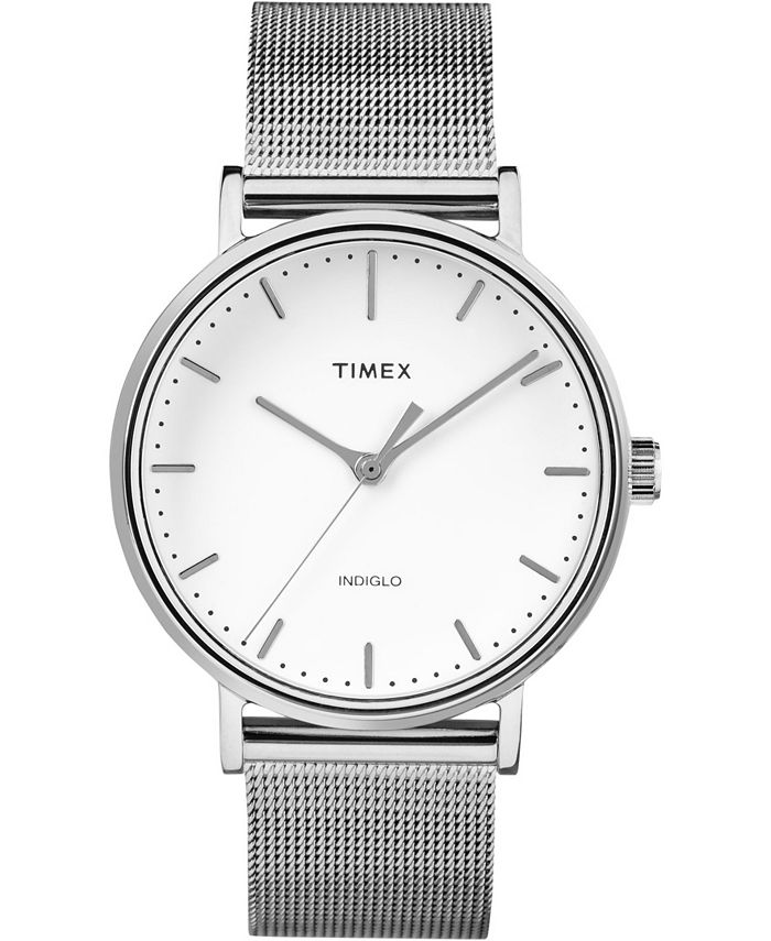 Timex Fairfield 37mm White Dial Stainless Steel Silver Mesh Band Watch ...