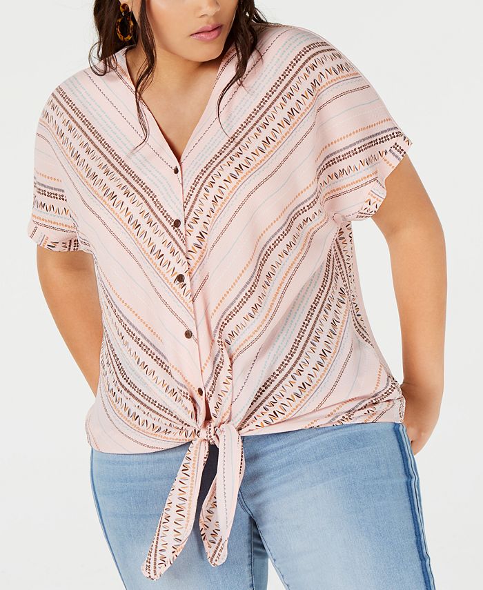 Monteau Trendy Plus Size Tie-Front Shirt - Macy's