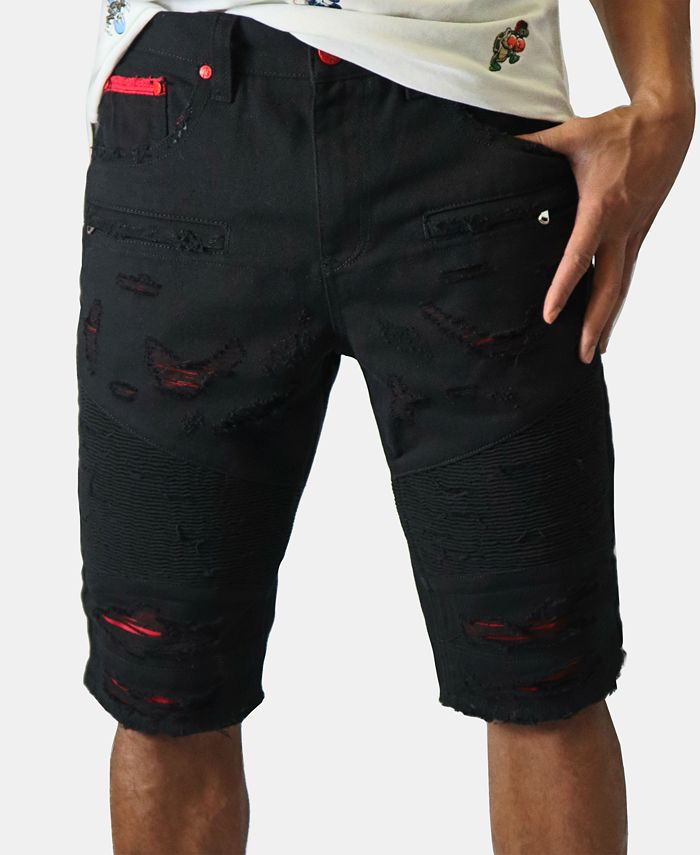 Heritage America Men's Red Trim Ripped Denim Shorts - Macy's