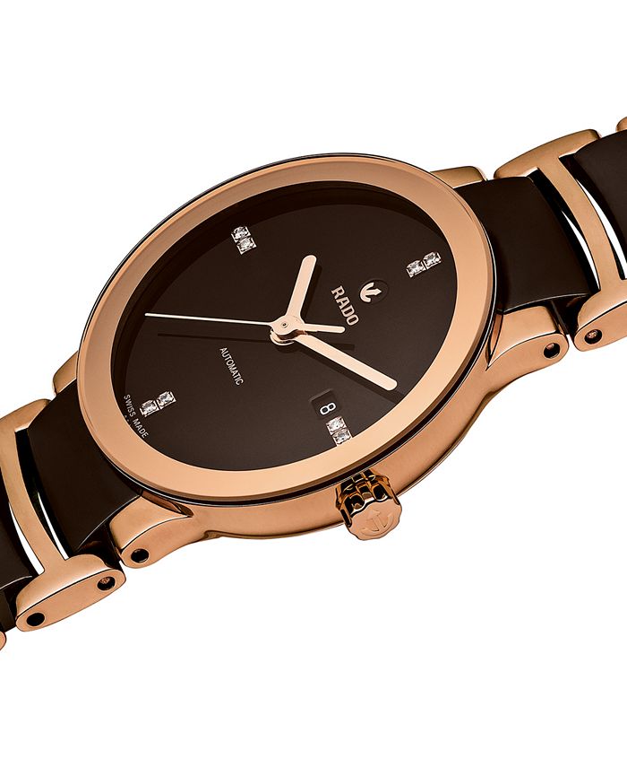 Rado Women's Swiss Automatic Centrix Diamond Accent Rose Gold-Tone PVD ...