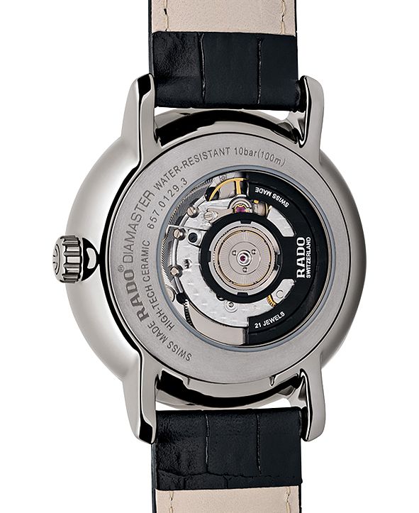 Rado Men's Swiss Automatic Diamaster Black Leather Strap Watch 43mm ...