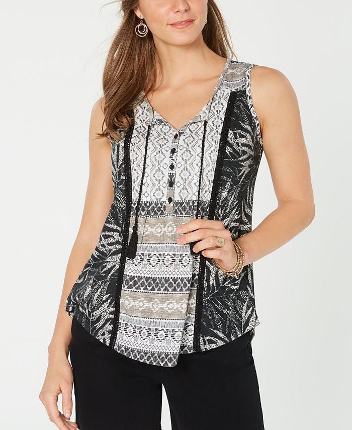 Style & Co Petite Mixed-Print Top, Created for Macy's - Macy's