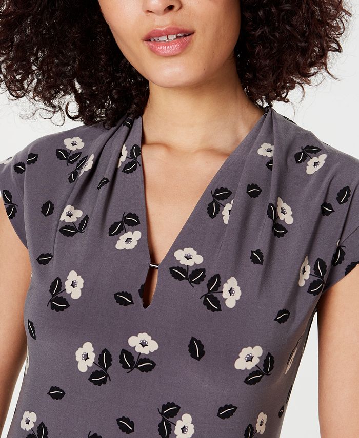 Anne Klein Cap-Sleeve Printed V-Neck Top - Macy's