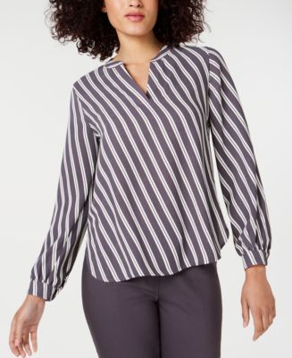 Anne Klein Striped High-Low V-Neck Top - Macy's