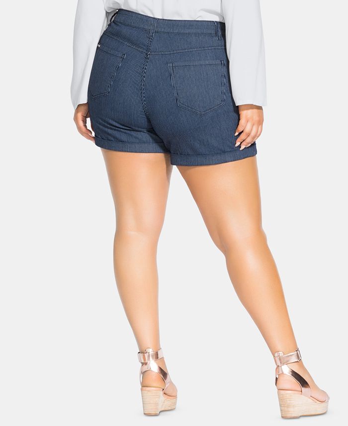 City Chic Trendy Plus Size Stripe Away Jean Shorts - Macy's