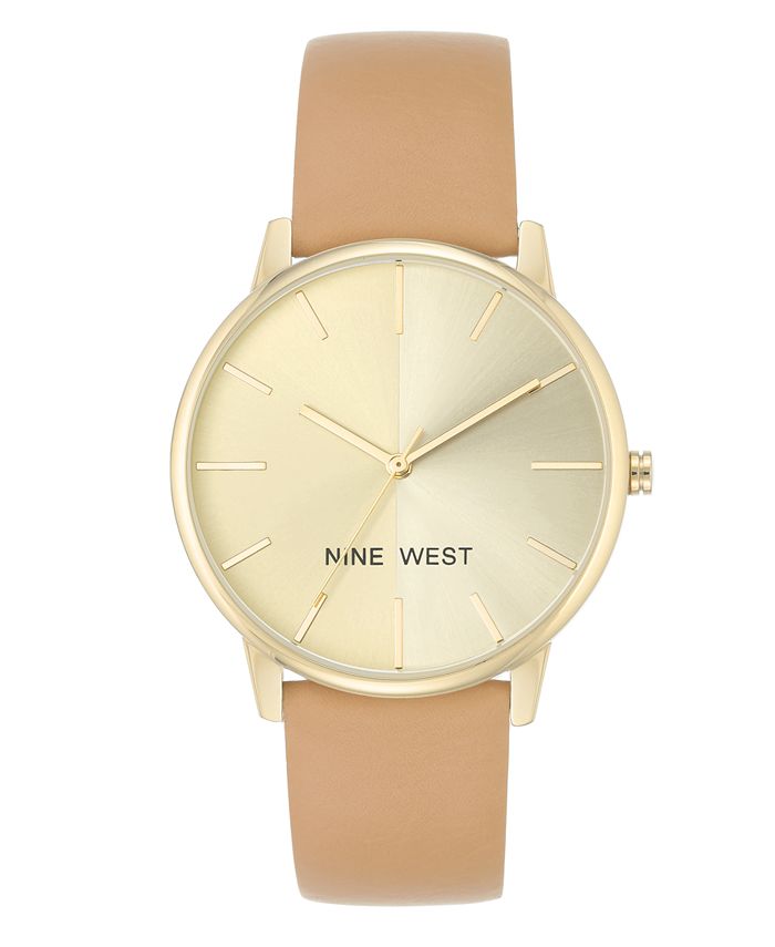 Nine West Women's Quartz Light Brown Faux Leather Band Watch, 40mm - Macy's