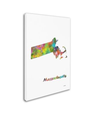 Trademark Global Marlene Watson 'Massachusetts State Map-1' Canvas Art ...