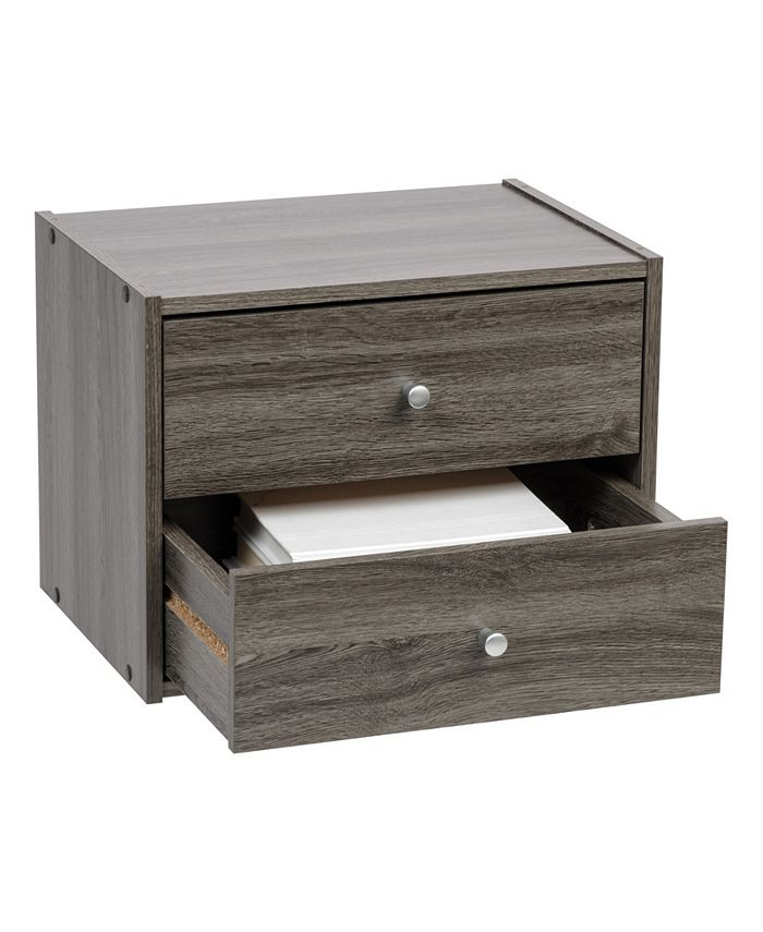 Iris Usa Modular Wood Stacking Storage Box With Drawer Gray Tachi