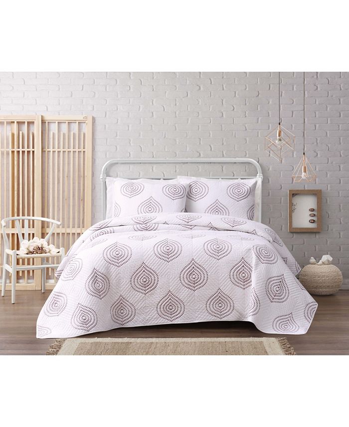Cottage Classics Embroidered Ogee 3 Piece Full/Queen Quilt Set - Macy's