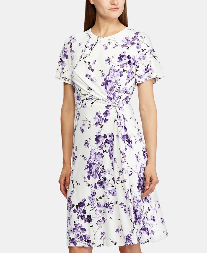 Lauren Ralph Lauren Petite Twisted-Knot Floral Jersey Dress - Macy's