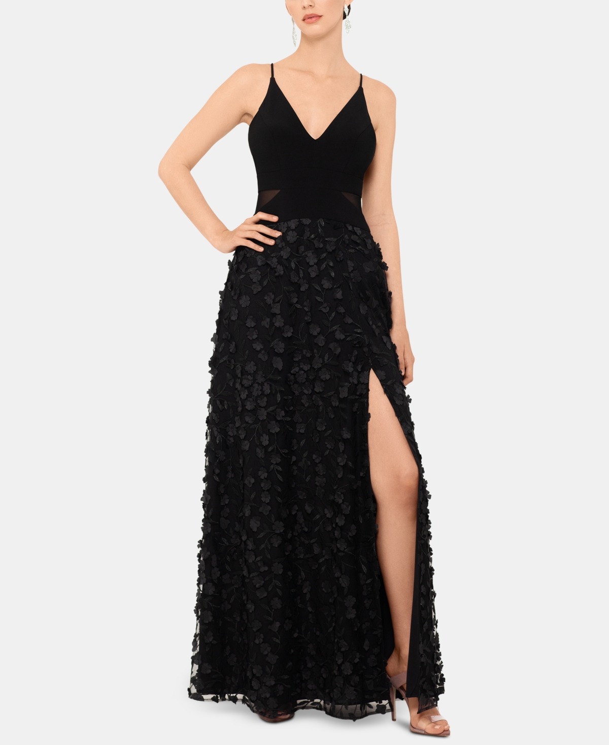 Click here for Xscape Petite Sleeveless Floral-Textured Gown - Bl... prices