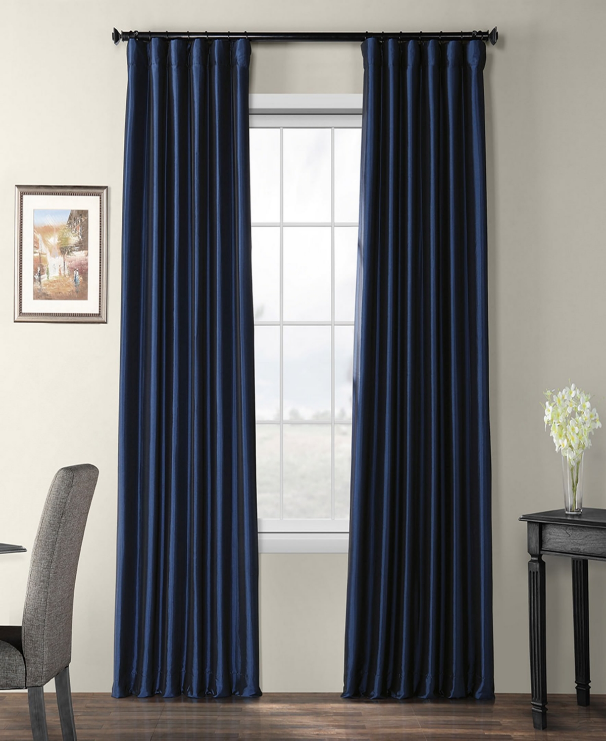 Click here for Half Price Drapes Navy Blue Faux Silk Taffeta Blac... prices