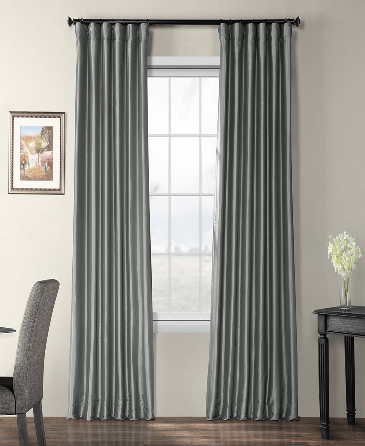 Click here for Half Price Drapes Platinum Faux Silk Taffeta Black... prices