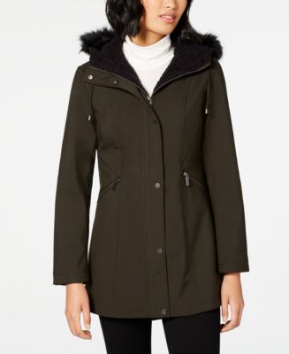 French Connection Faux-Fur-Trim Hooded Raincoat - Macy's