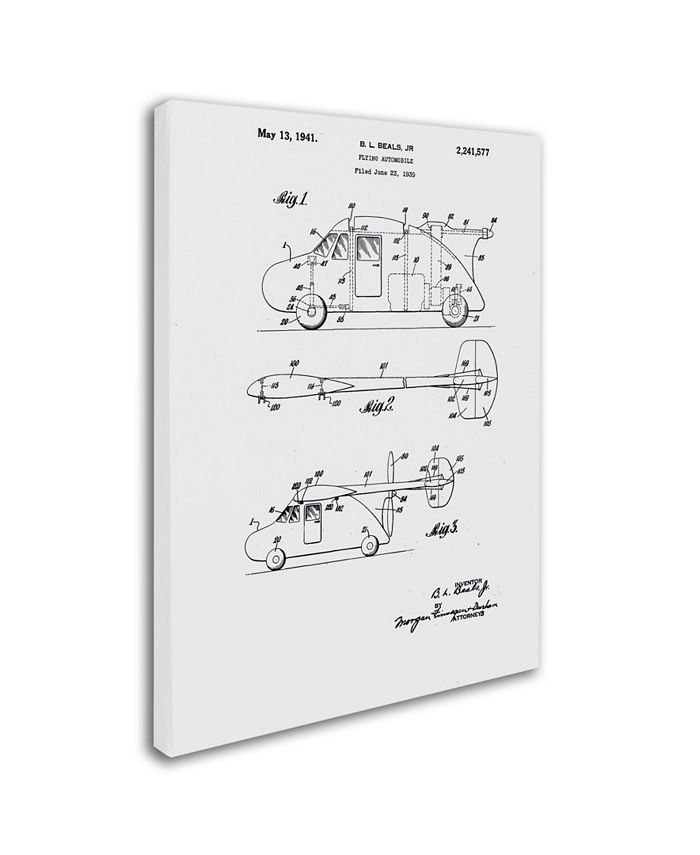 Trademark Global Claire Doherty 'Flying Car Patent 1941 White' Canvas ...