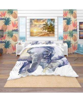 Designart 'Baby Elephant Blue Watercolor' Tropical Duvet Cover Set - Macy's