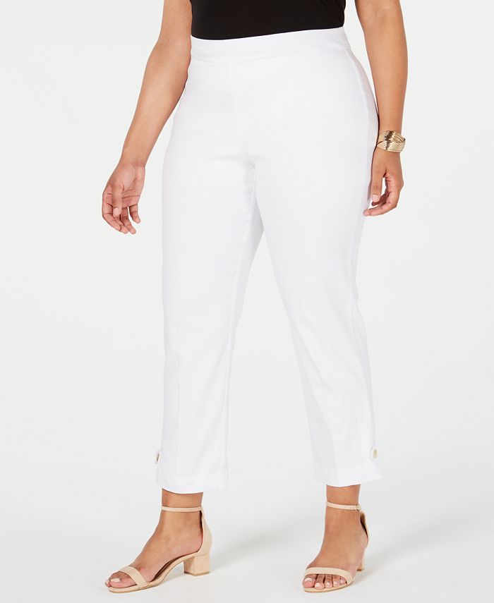 JM Collection Plus Size Button-Hem Pull-On Pants, Created for Macy's ...
