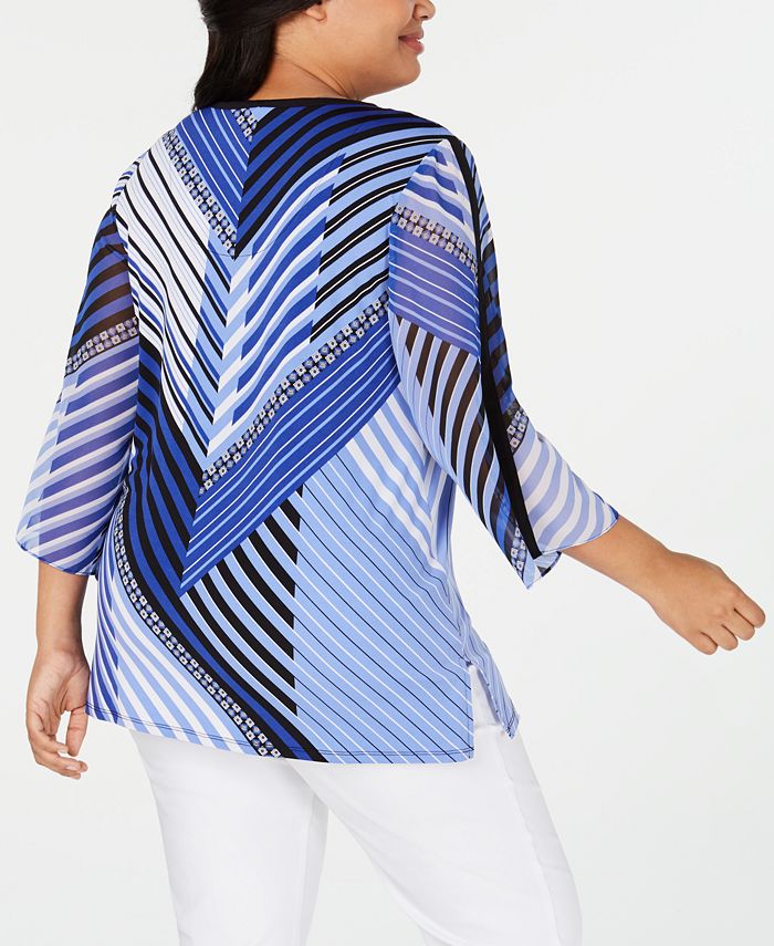 JM Collection Plus Size Printed Chiffon-Sleeve Necklace Top, Created ...