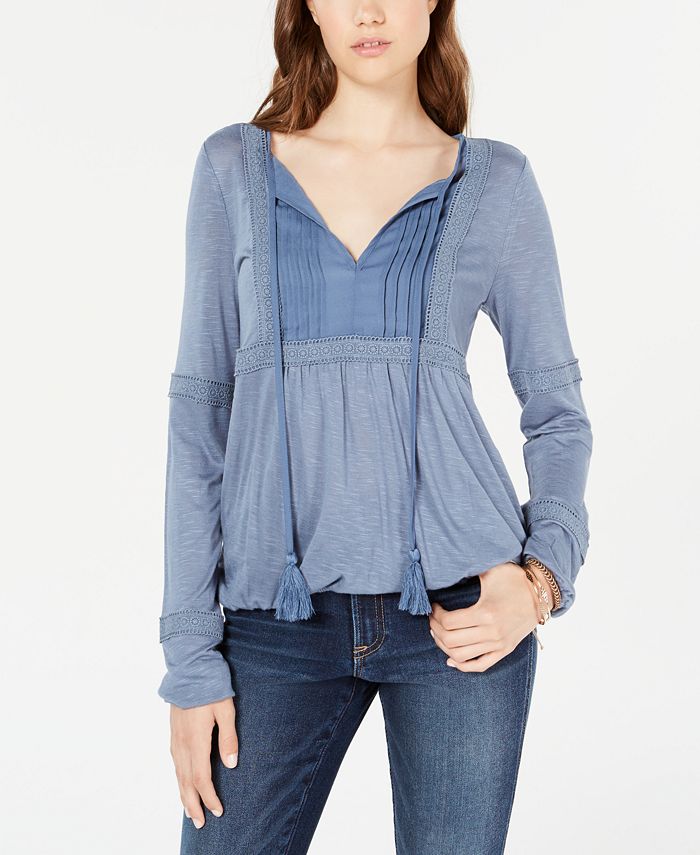 American Rag Juniors' Pintuck & Crochet Peasant Top, Created for Macy's ...