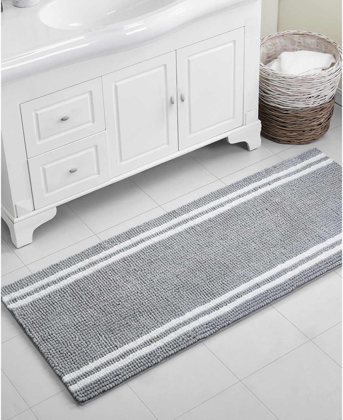 Click here for Vcny Home Stripe Noodle 24 x 60 Bath Rug - Grey/wh... prices