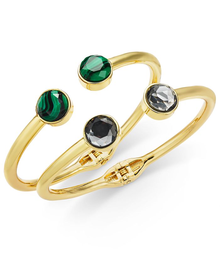 INC International Concepts INC Gold-Tone 2-Pc. Stone Hinge Bangle ...