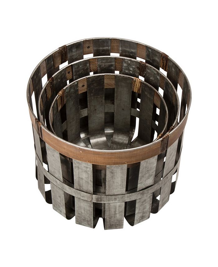 Glitzhome Farmhouse Galvanized Metal Slotted Storage Basket, Set of 3 ...