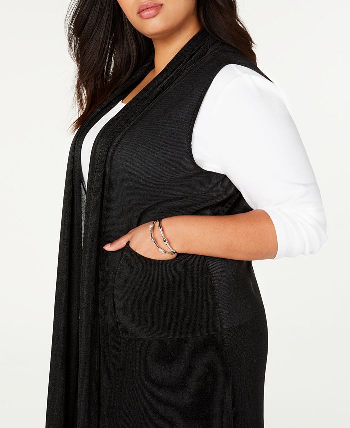 Alfani Plus Size Pleated Mesh Duster Vest, Created for Macy's - Macy's