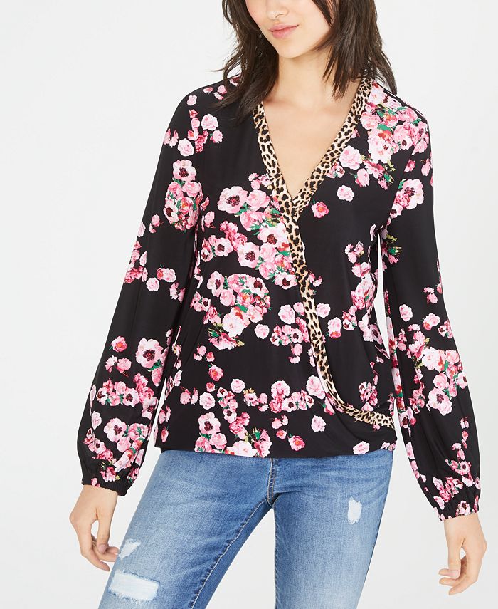 INC International Concepts INC Mixed-Print Surplice Blouse, Created for ...