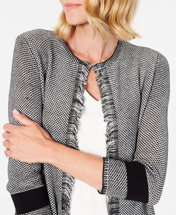 Kasper Fringe-Trim Open-Front Cardigan - Macy's