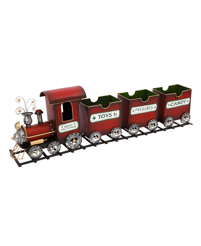Sterling Red Metal Holiday Train on Tracks with 3 Empty Cars - Macy's