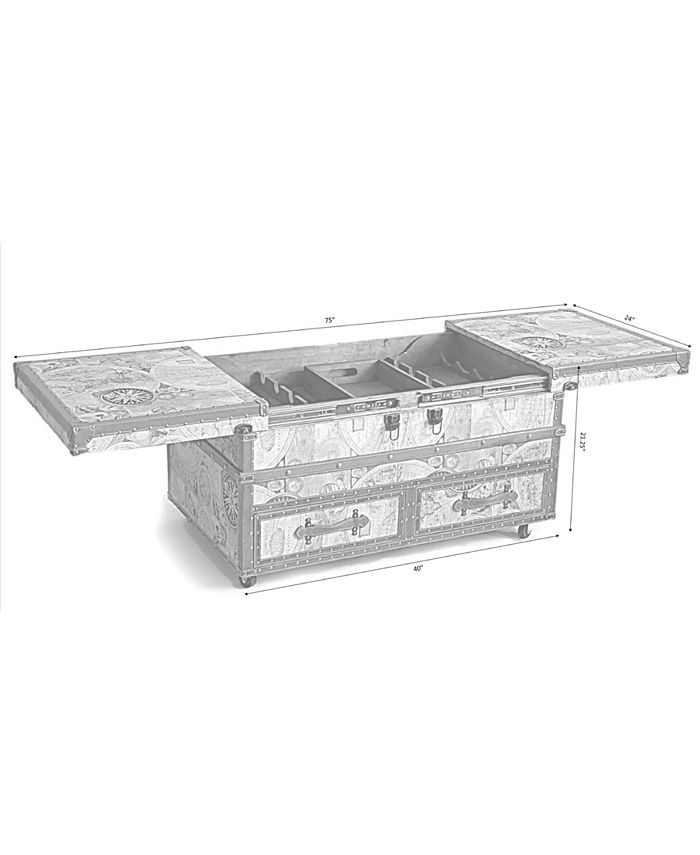 Vintiquewise Old World Map Print Coffee End Table and Wine Bar Trunk ...