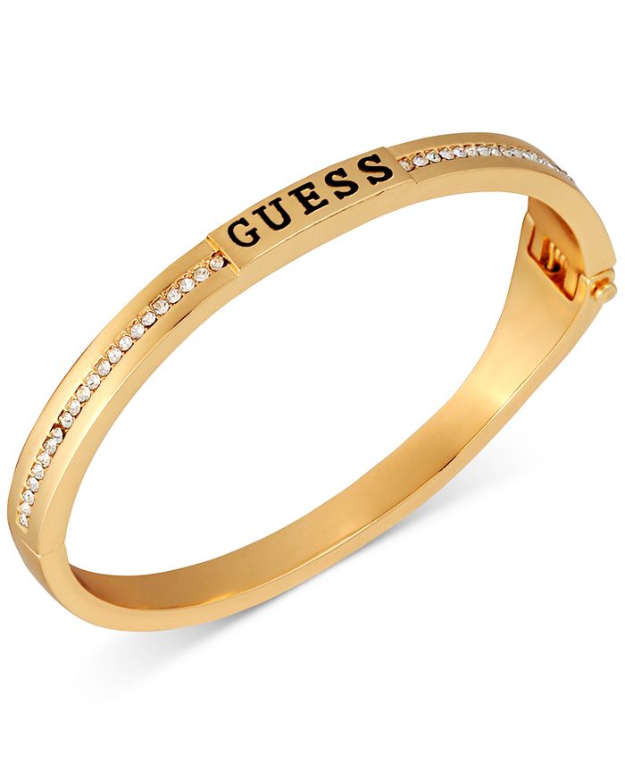 GUESS Gold-Tone Pavé & Logo Bangle Bracelet - Macy's