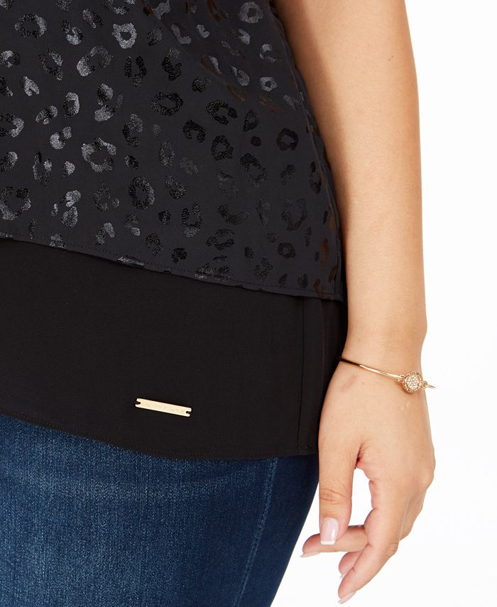 Michael Kors Plus Size Leopard-Print Slit-Back Top - Macy's