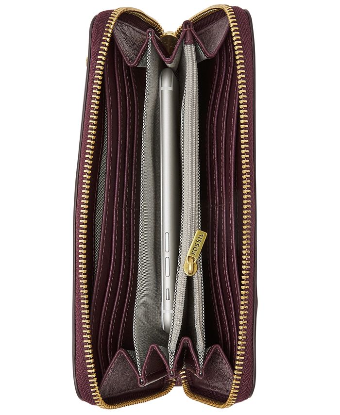 Fossil RFID Logan Leather Zip Wallet - Macy's