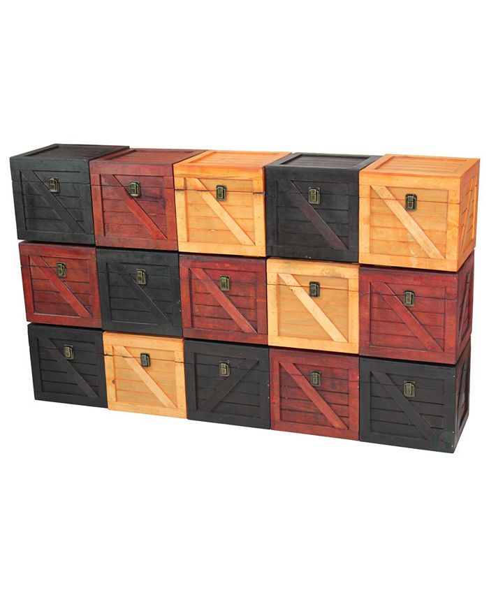 Vintiquewise Wooden Stackable Treasure Chest Cargo Crate Style - Macy's
