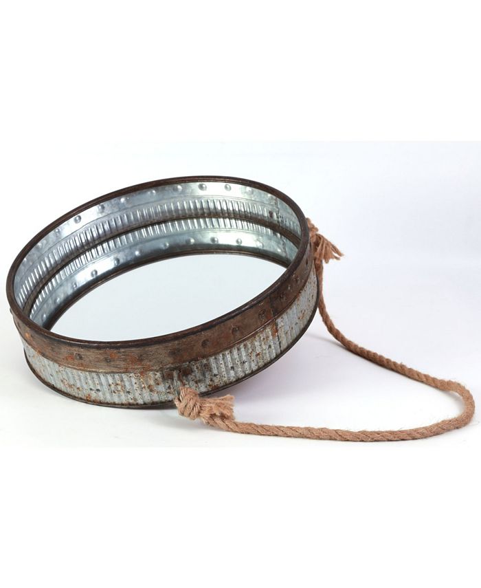 Vintiquewise Galvanized Metal Round Faux Rust Framed Wall Mirror with ...