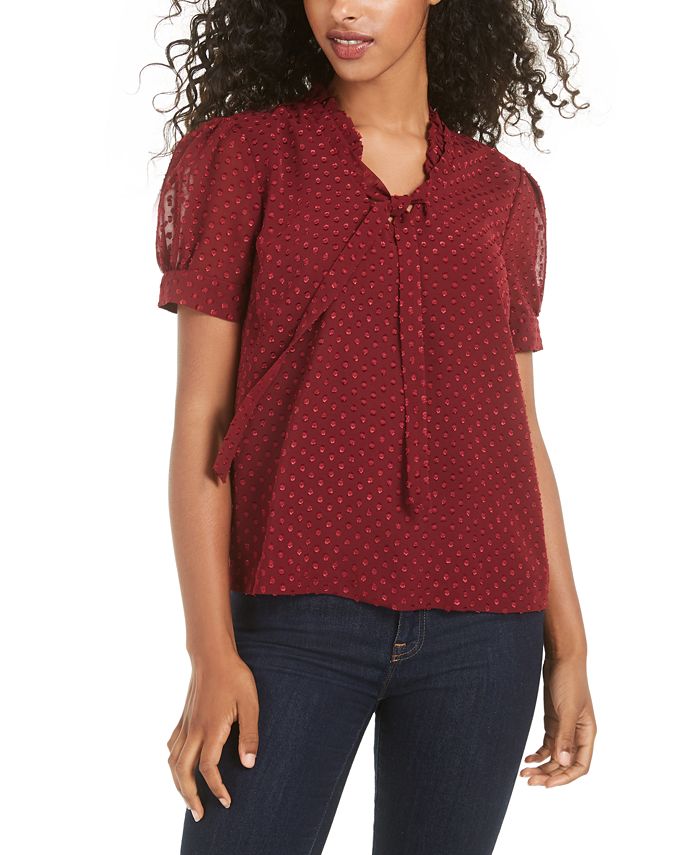 Maison Jules Tie-Front Clip-Dot Blouse, Created for Macy's - Macy's