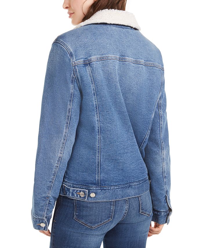 GUESS Fleece-Trim Denim Trucker Jacket - Macy's