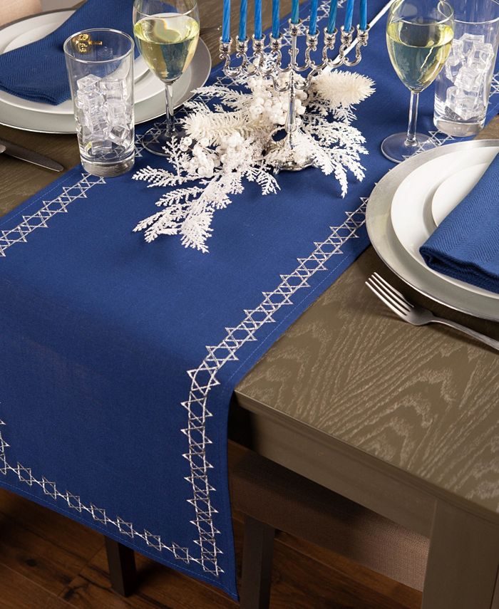 Design Imports Embroidered Star David Table Runner - Macy's