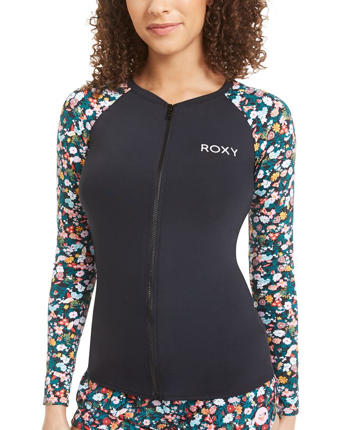 Roxy Juniors' Bouquet Printed Long Sleeve Zip Rashguard - Macy's