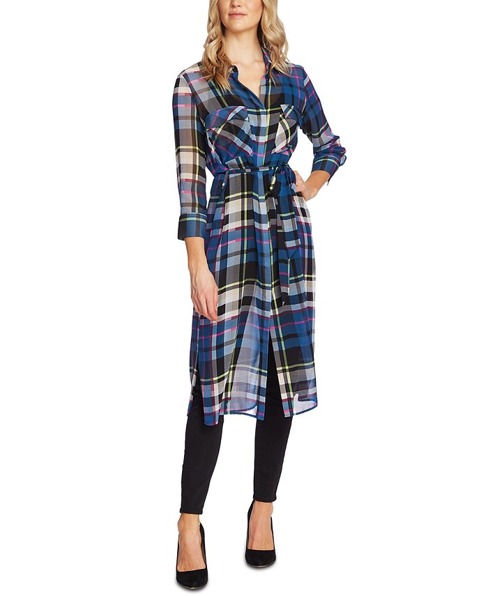 Vince Camuto Sheer Plaid Duster Jacket - Macy's