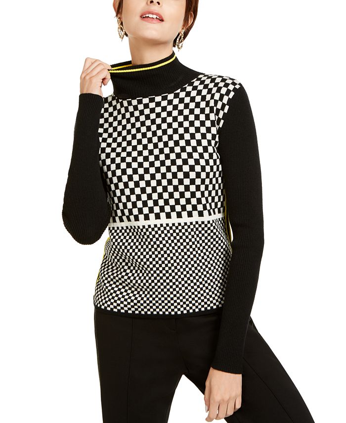 Escada Checkered Turtleneck Sweater - Macy's