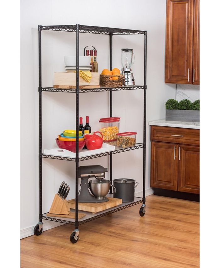 TRINITY 4-Tier Wire Shelving Rack with NSF Includes Wheels and Liners ...