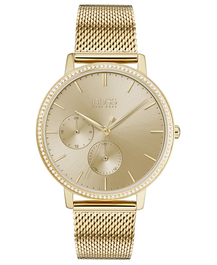 BOSS Women's Infinity Ultra Slim Gold Ion-Plated Stainless Steel Mesh ...