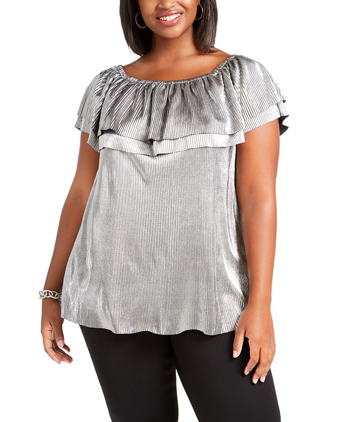 Michael Kors Plus Size Metallic Ruffle Top - Macy's