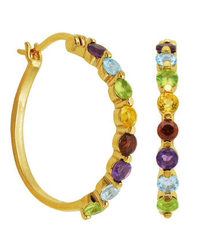 PRIME ART & JEWEL 18K Gold Over Sterling Silver Multi Stone Hoop ...