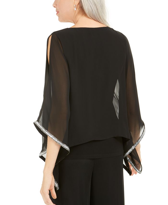 MSK Rhinestone-Trim Overlay Top - Macy's