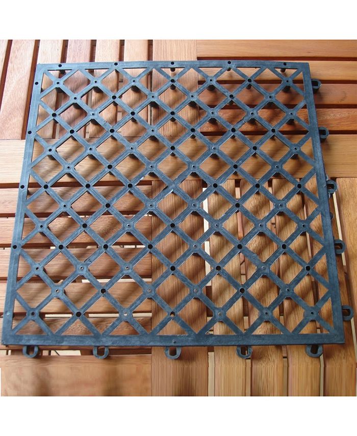 VIFAH Outdoor Patio 12-Diagonal Slat Acacia Interlocking Deck Tile Set ...