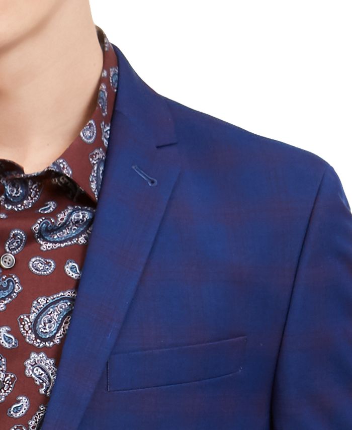 Billy London Men's Slim-Fit Performance Stretch Blue/Burgundy Plaid ...