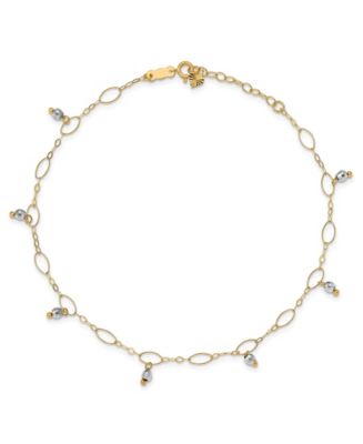 Reflective Beaded (4 mm) Anklet in 14k Yellow and White Gold - Macy's